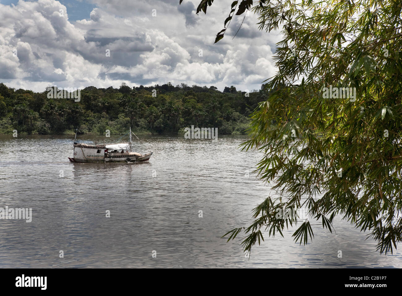 South America, Amazon, boat traveling on river Stock Photo - Alamy