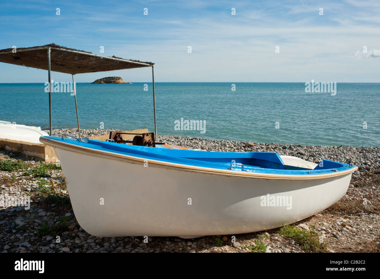 Traditional fishing boats mooring on a Mediterranean beach Stock Photo ...