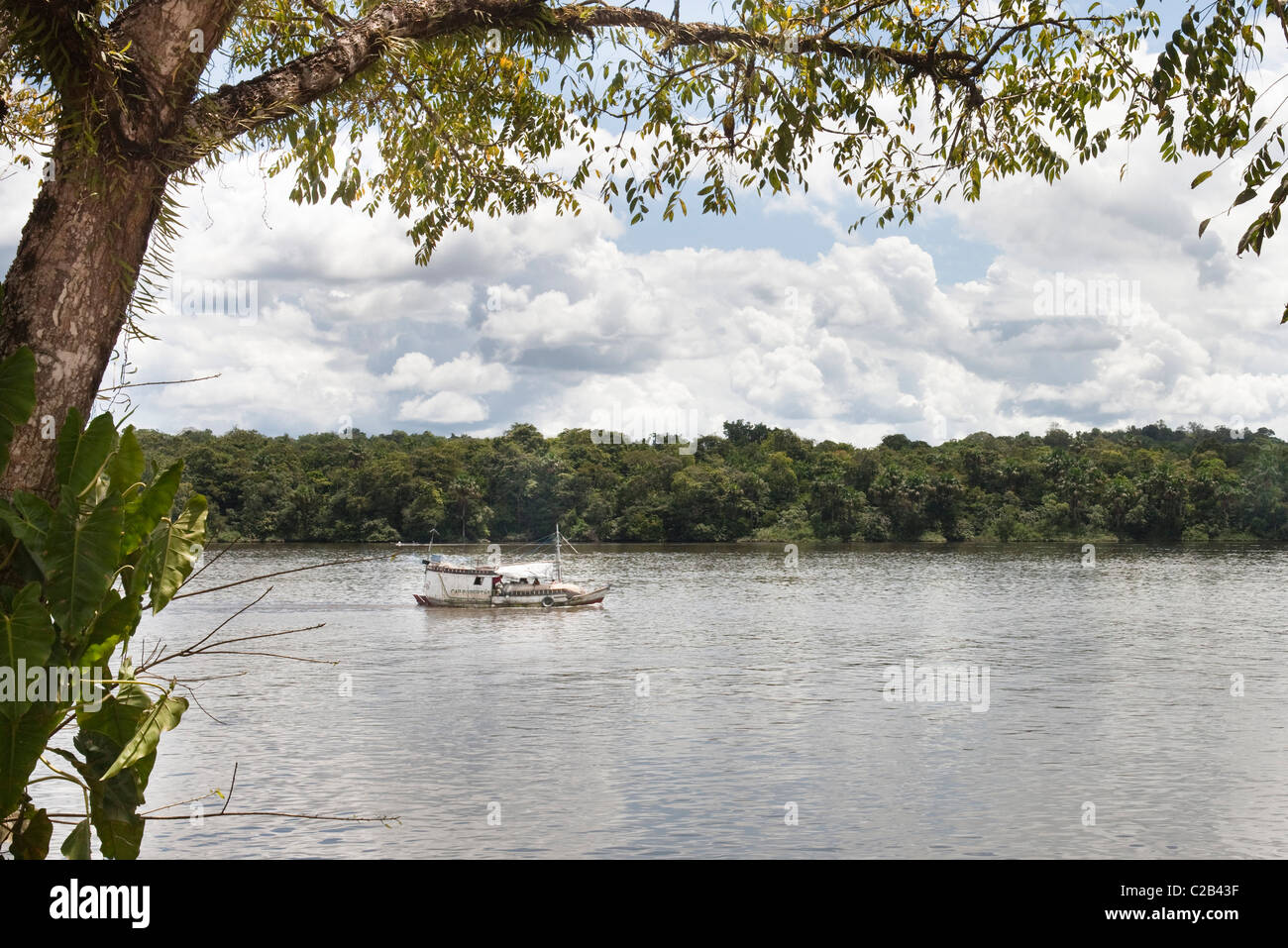 South America, Amazon, boat traveling on river Stock Photo - Alamy