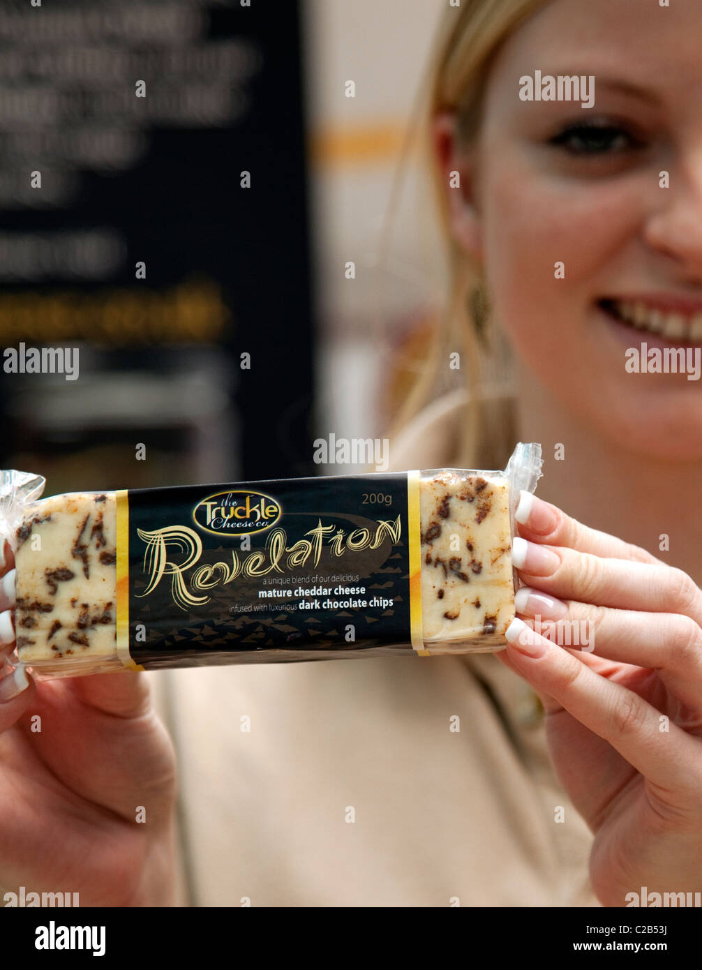 Cheddar cheese with dark chocolate chips, London Stock Photo - Alamy