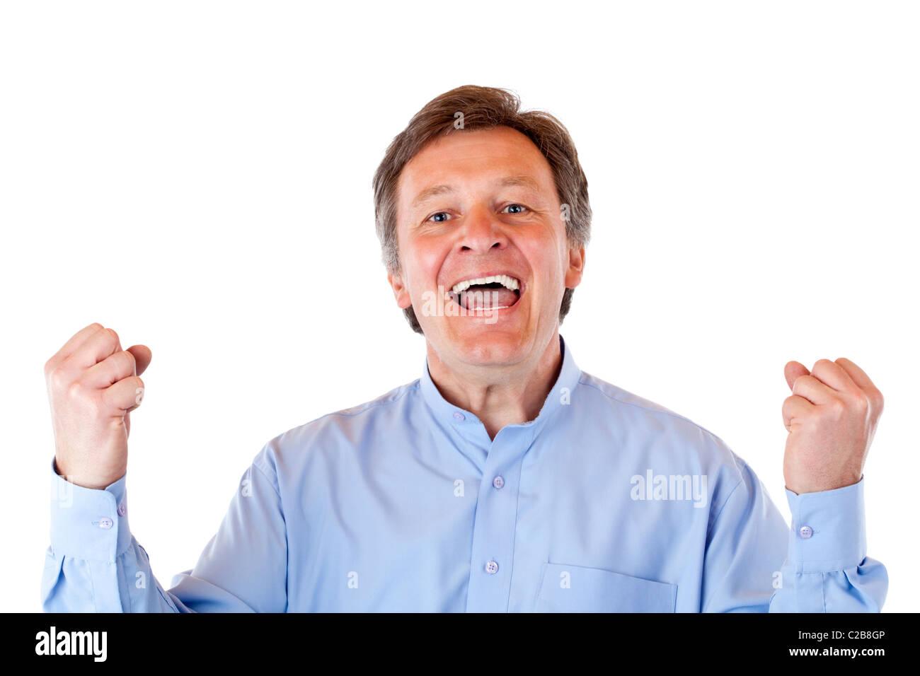 Attractive, older, aged, succesful man jubilates happy at camera ...