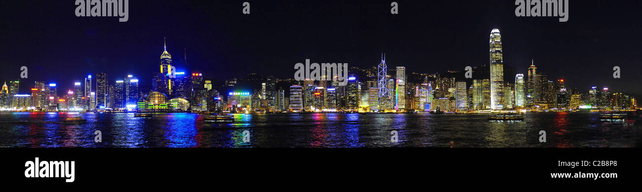 Night view of the Victoria Harbour in Hong Kong, south China. Hong Kong ...
