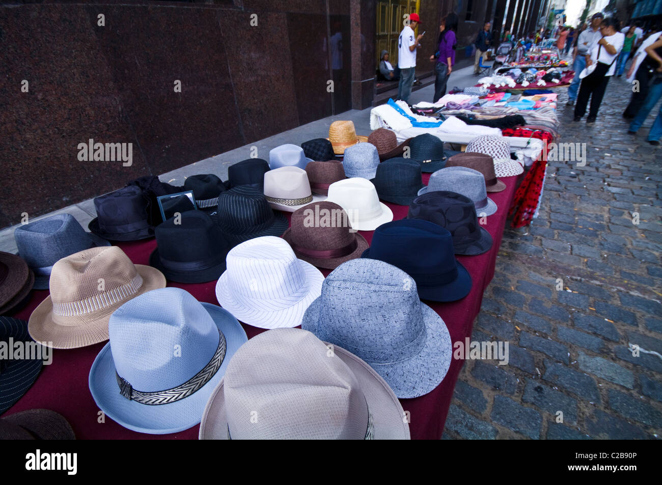 Tango hats for sale in a market stall in a cobblestone city lane Stock ...