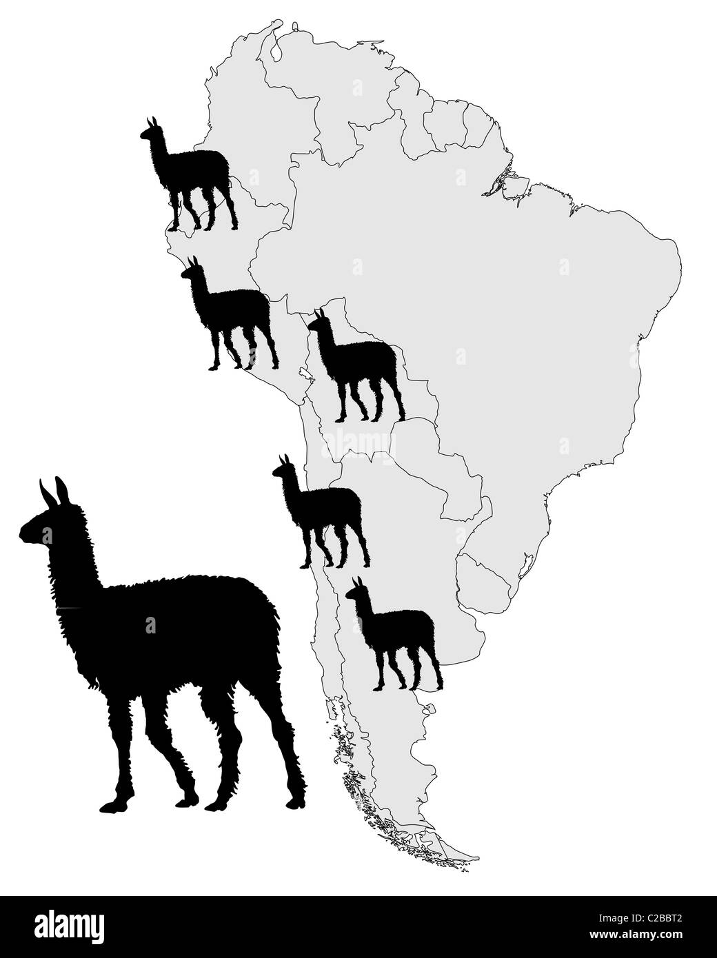 Llama range map Stock Photo - Alamy