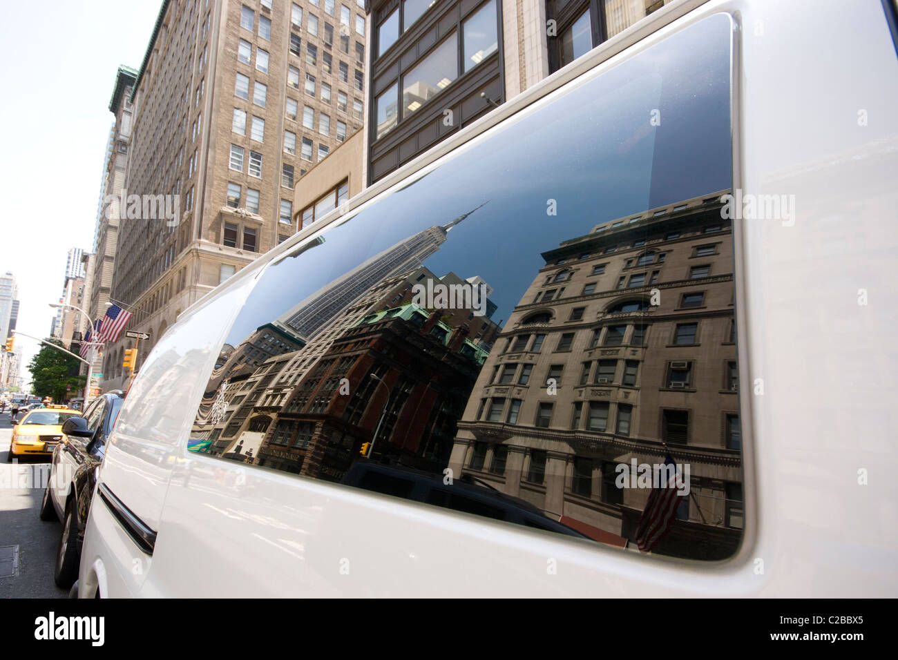 Empire sate Building reflection in a limo window Stock Photo - Alamy