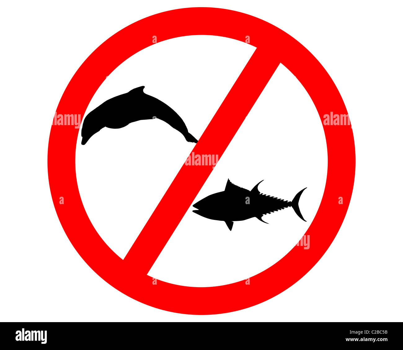 Prohibition sign tuna dolphin fishing Stock Photo - Alamy