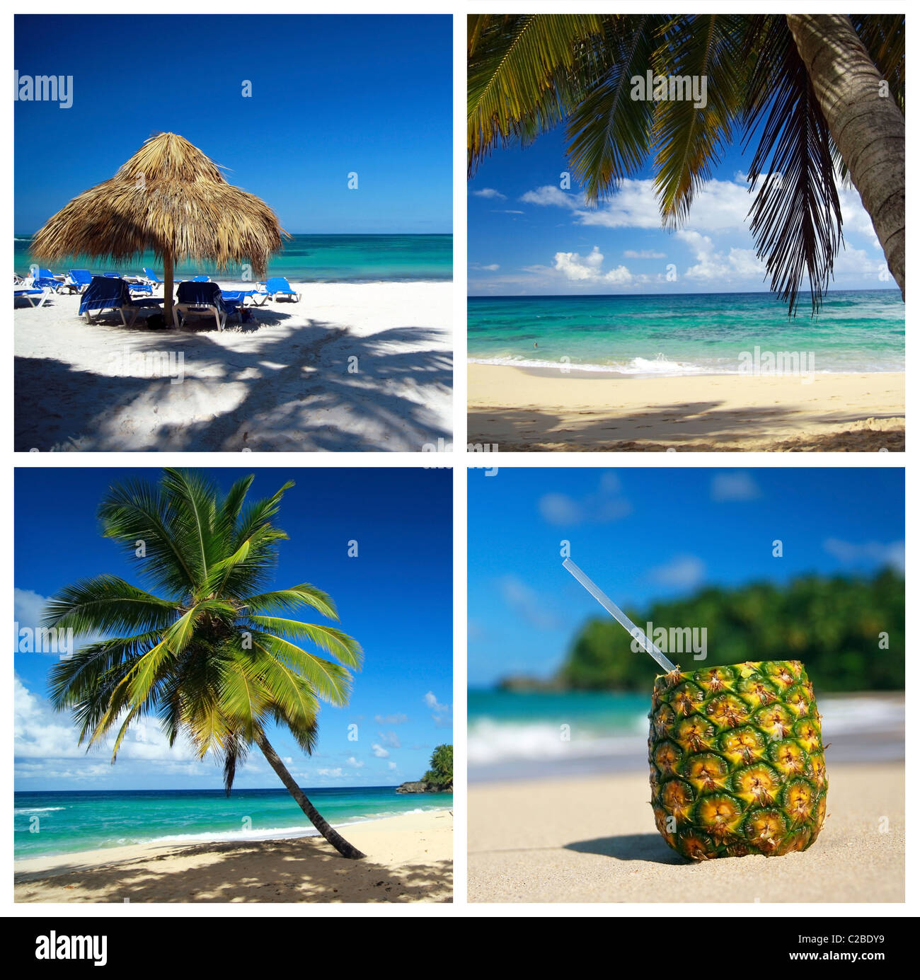 Caribbean collage with palm and tropical beach Stock Photo - Alamy