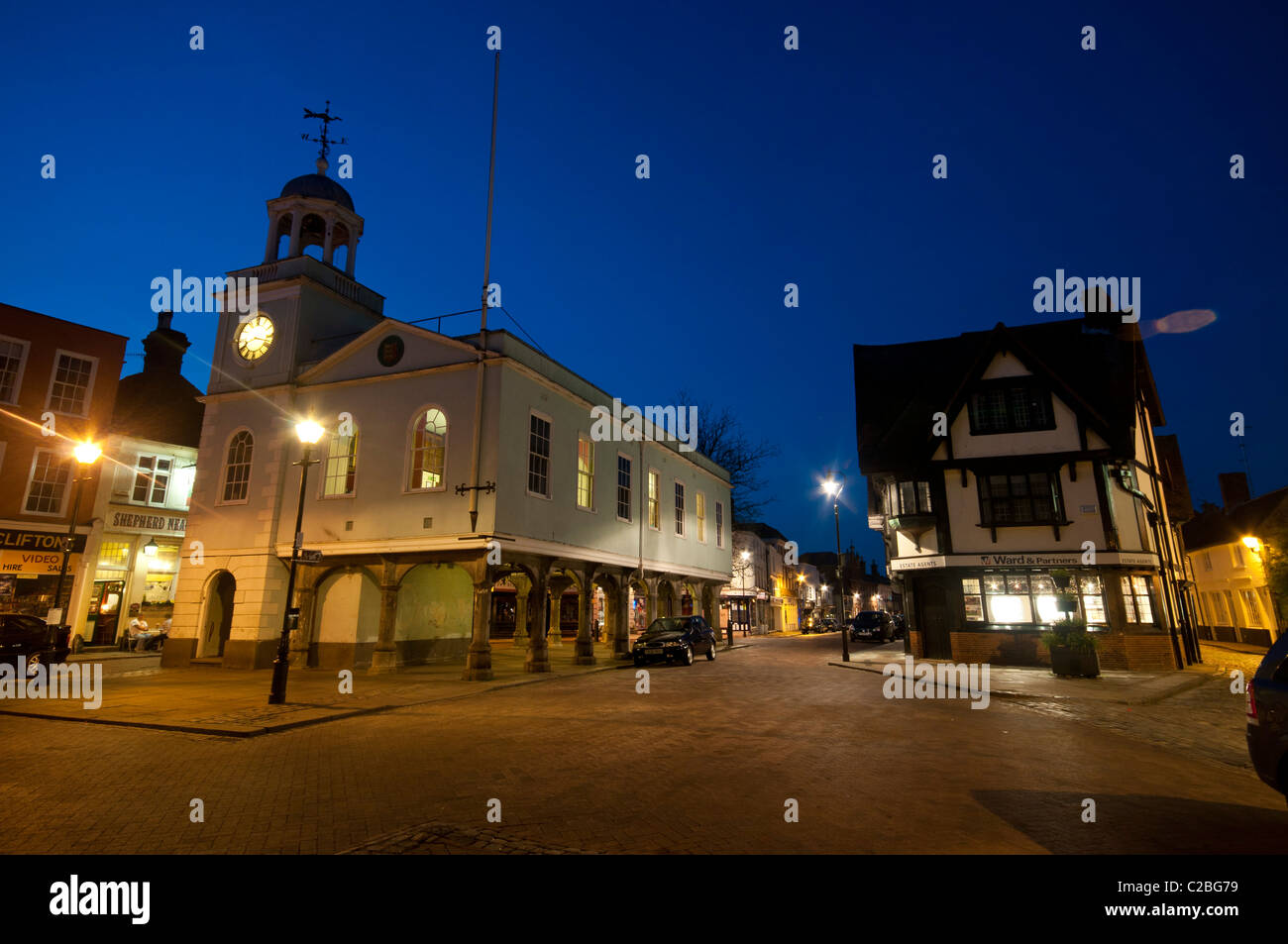 Guildhall hall built in 1574 and market square Faversham town Kent ...