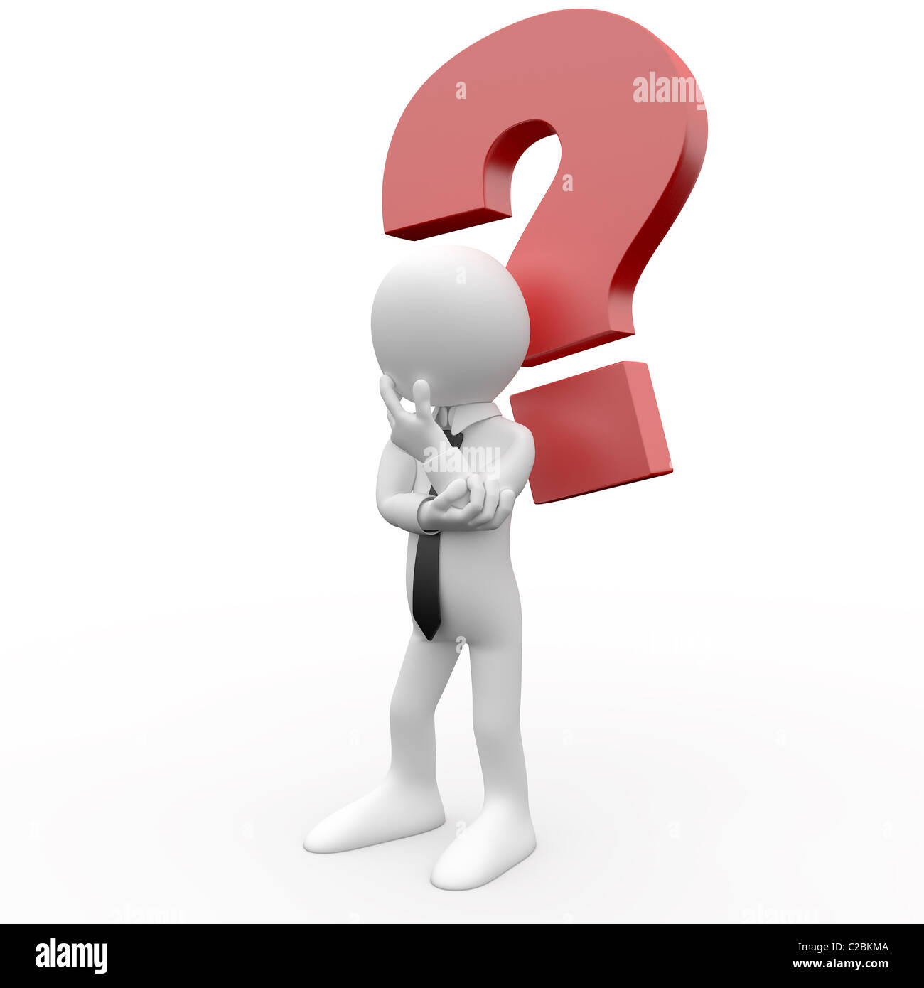 3d human with a question mark over his head in doubt Stock Photo - Alamy