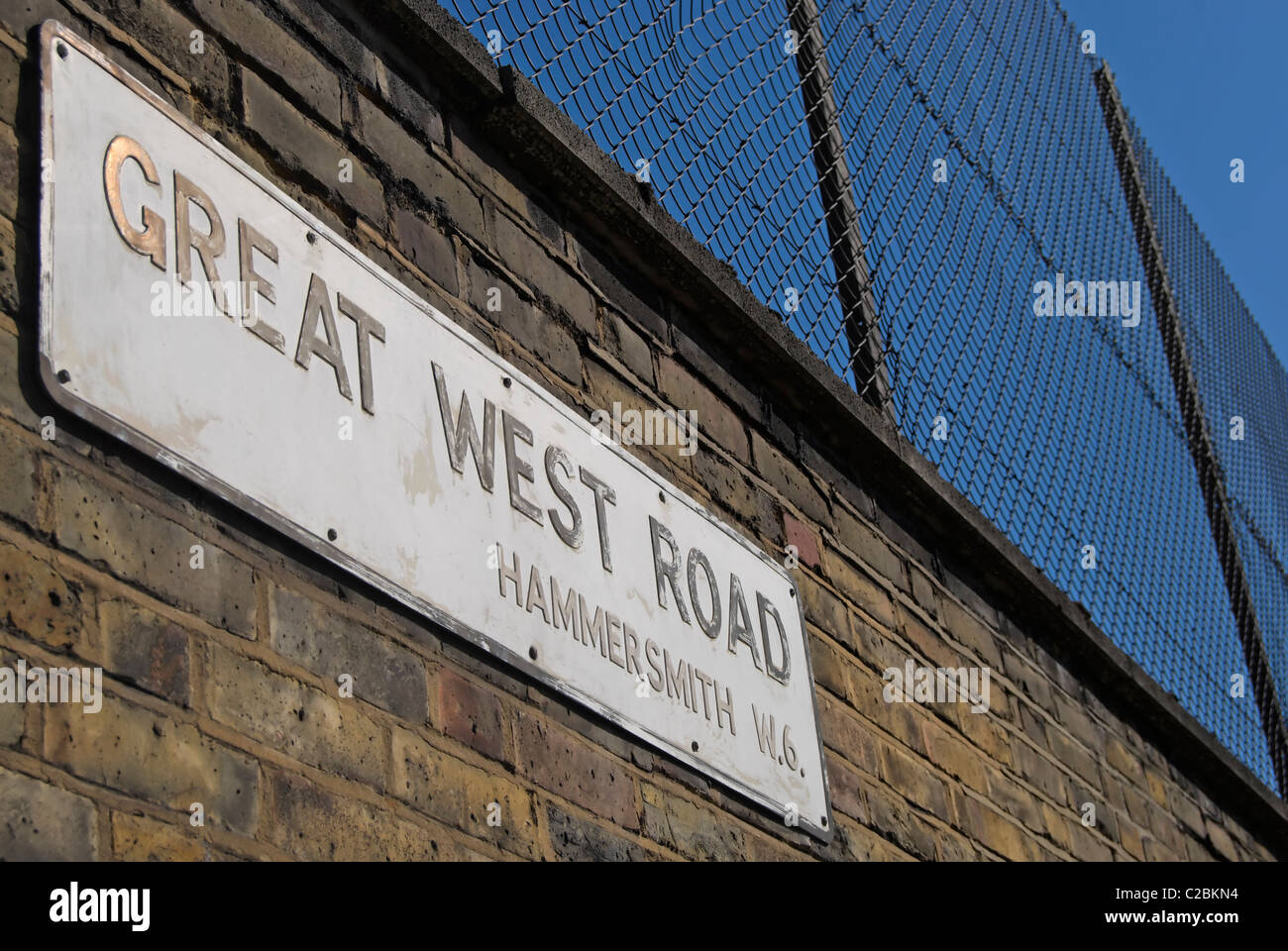street name sign for the great west road, hammersmith, west london ...