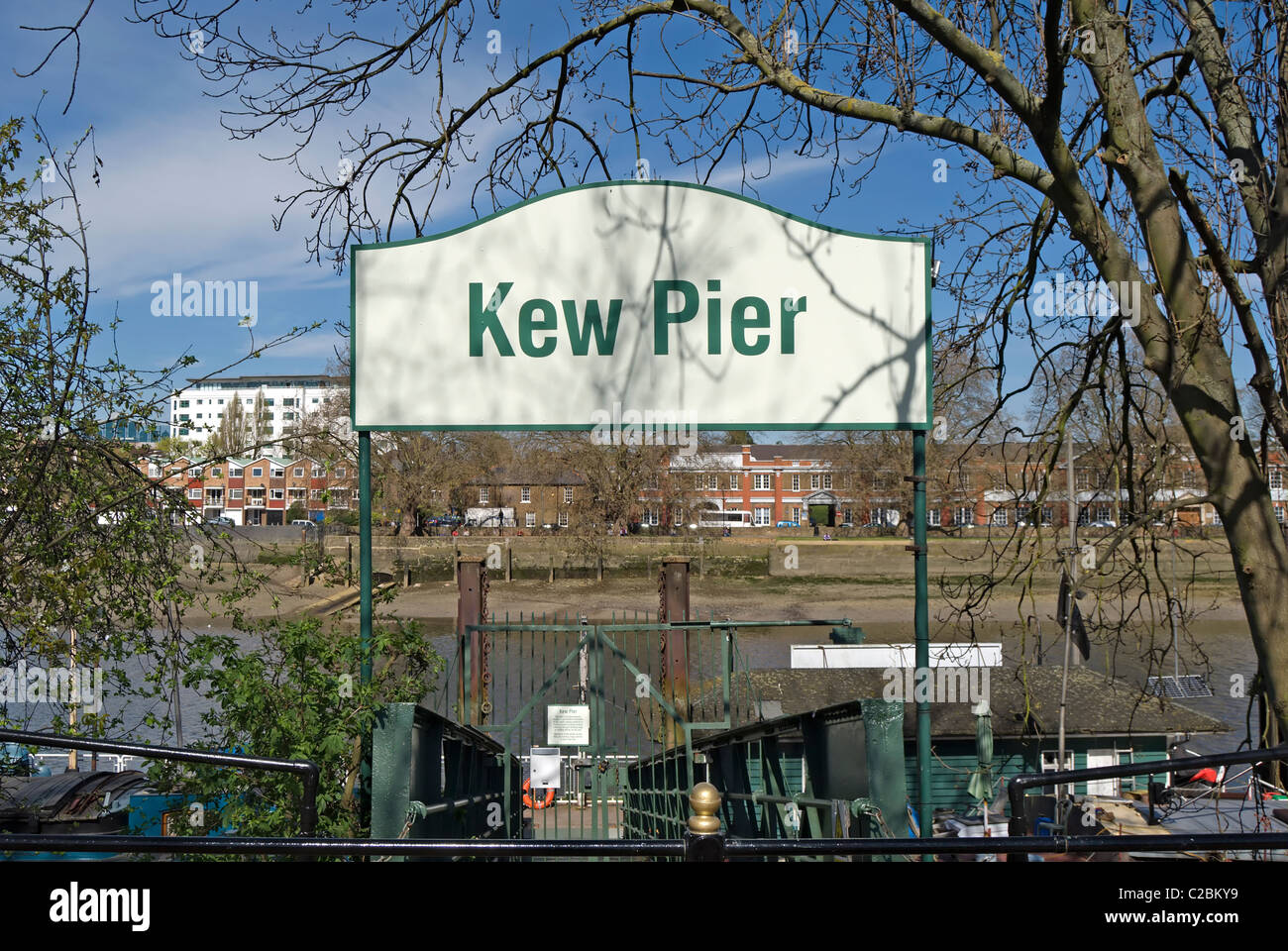 sign for kew pier, on the river thames in kew, southwest london ...