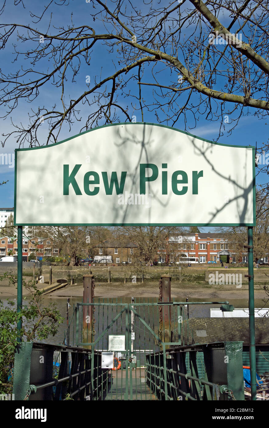 sign for kew pier, on the river thames in kew, southwest london ...
