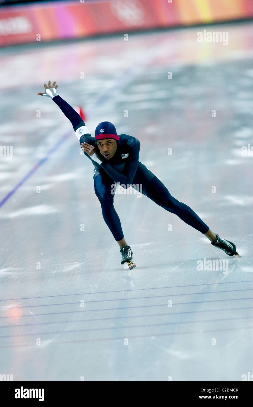 Shani Davis (USA), gold medalist, competing in the1000 meters at the ...