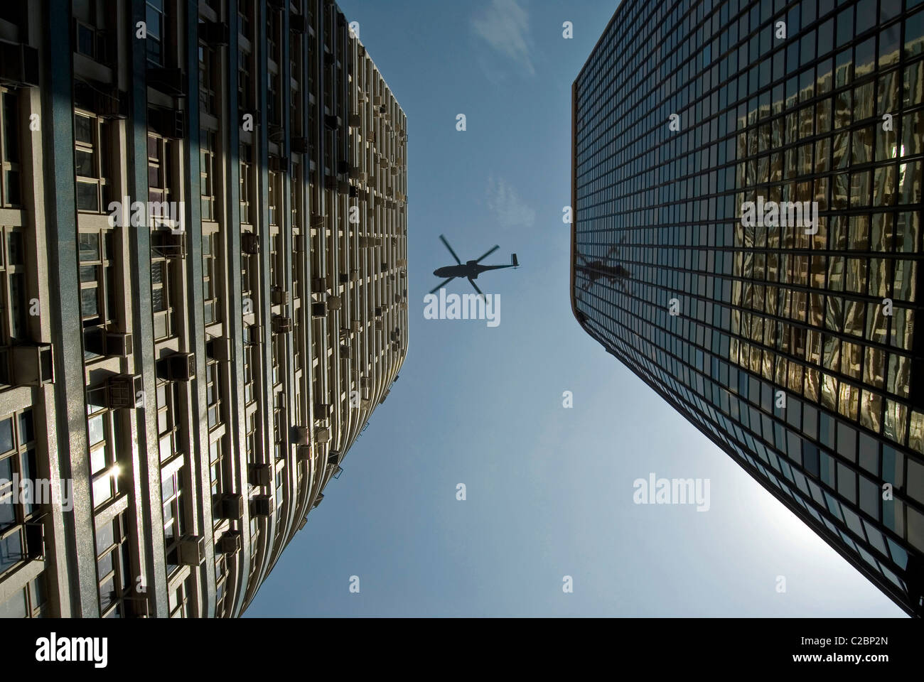 Helicopter flies over skyscrapers in Rio de Janeiro downtown, Brazil ...