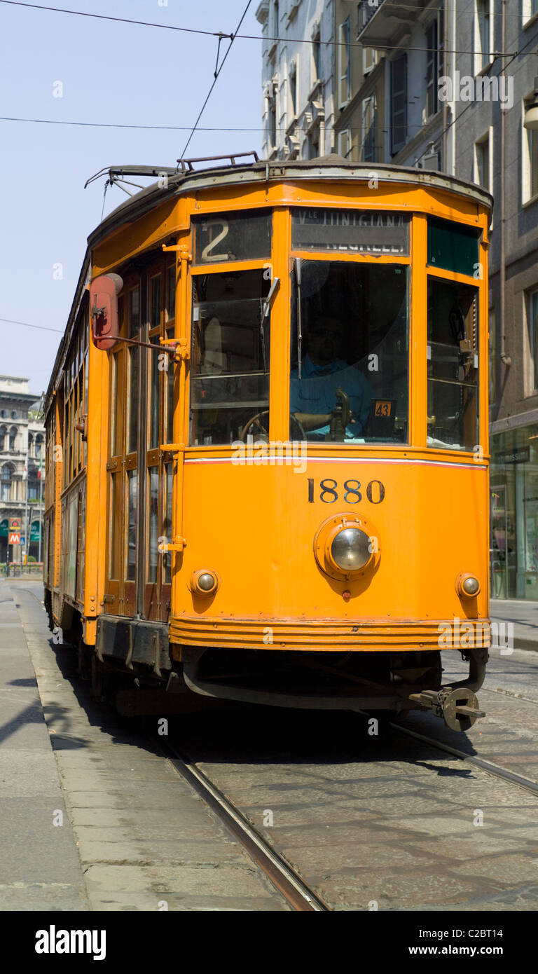YELLOW TRAM IN MILAN ITALY Stock Photo - Alamy