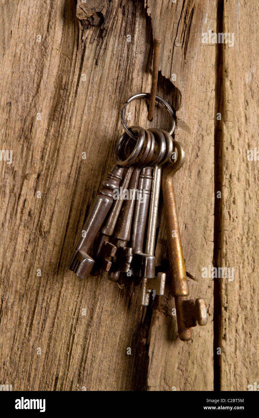 Antique keys on key ring Stock Photo - Alamy