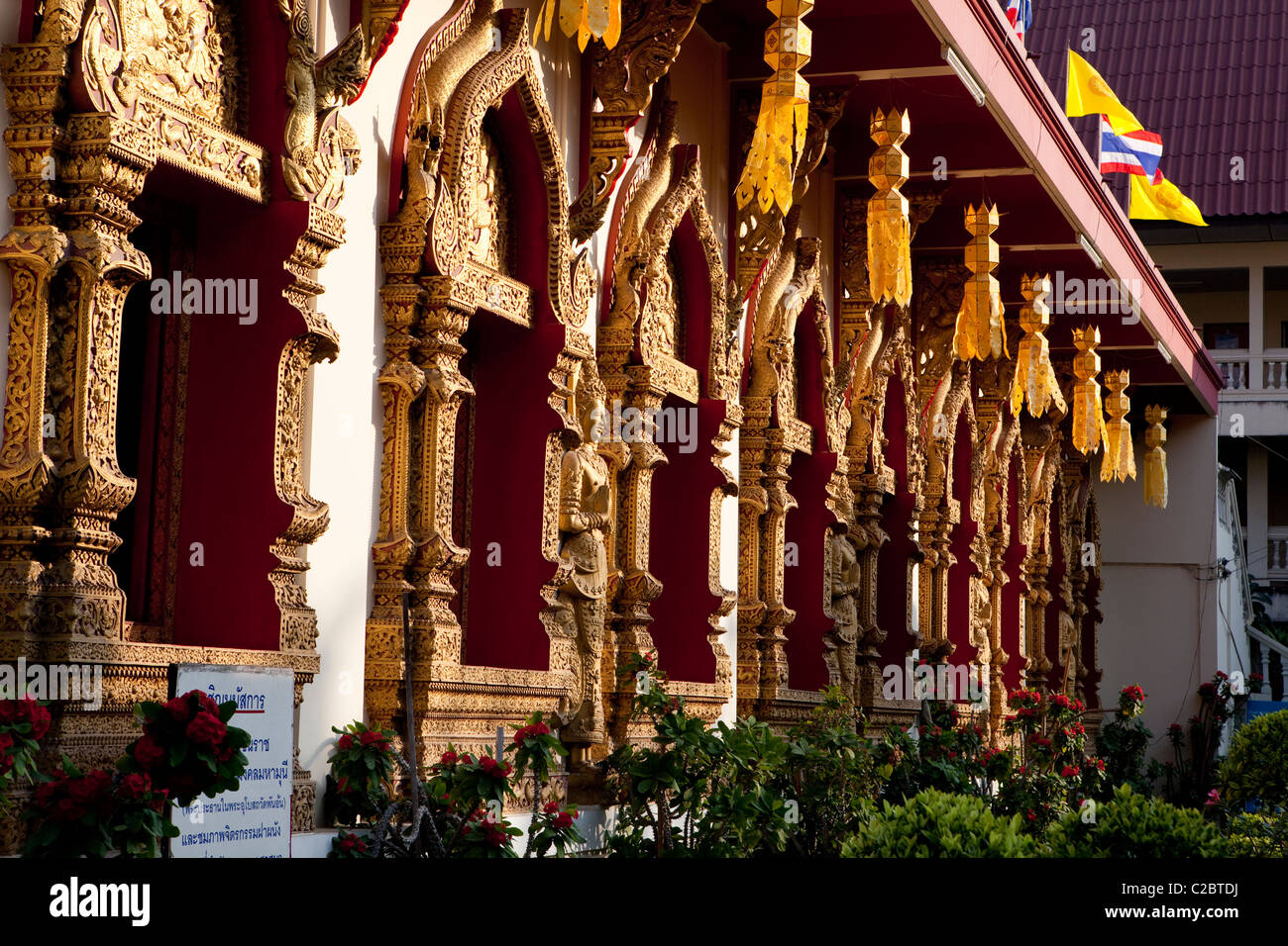 Detail of Buddhism temple windows in Chiang Mai, Thailand Stock Photo ...