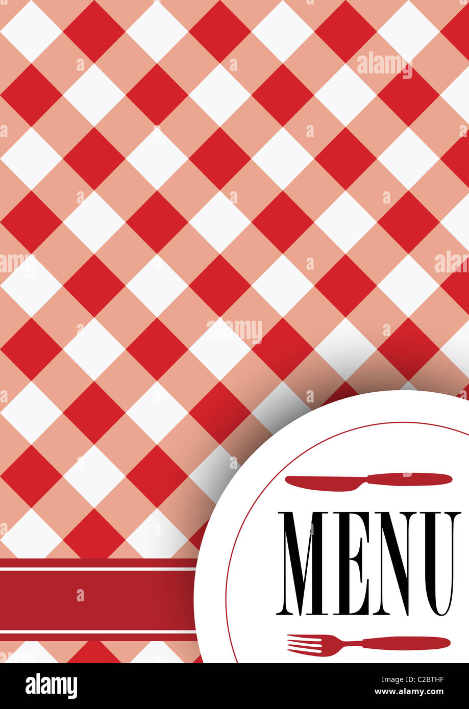 Menu Card Design - Red Gingham Texture With Cutlery and Menu Sign Stock ...