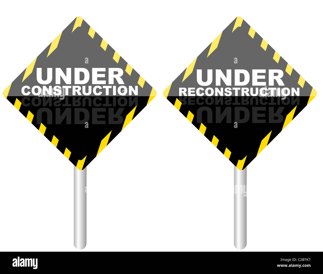 Under Construction / Under Reconstruction Signposts isolated on white ...