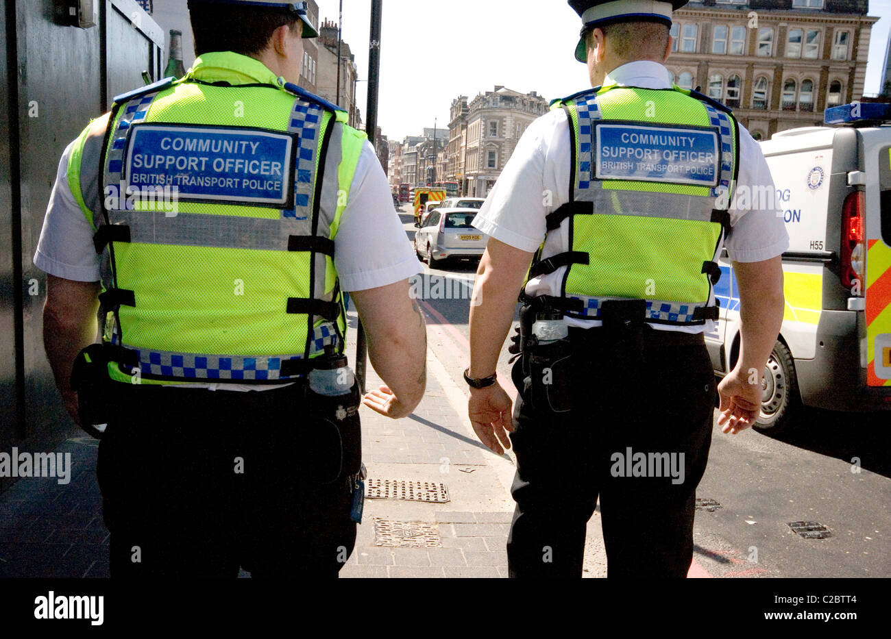 Two British Transport Police PCSOs on patrol in Borough High St Stock ...