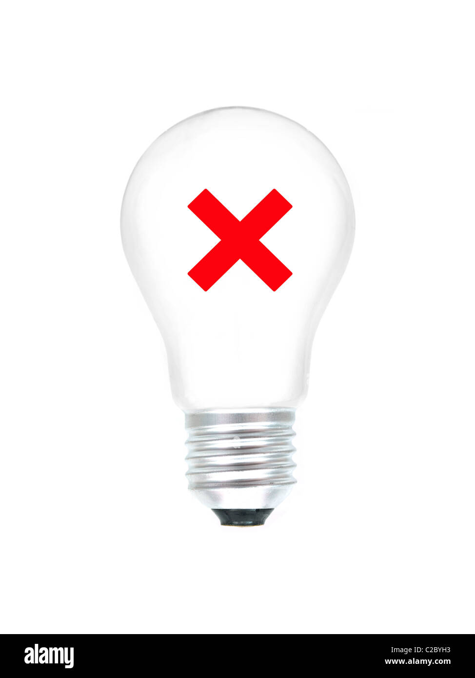 A light bulb with a red cross isolated against a white background Stock ...