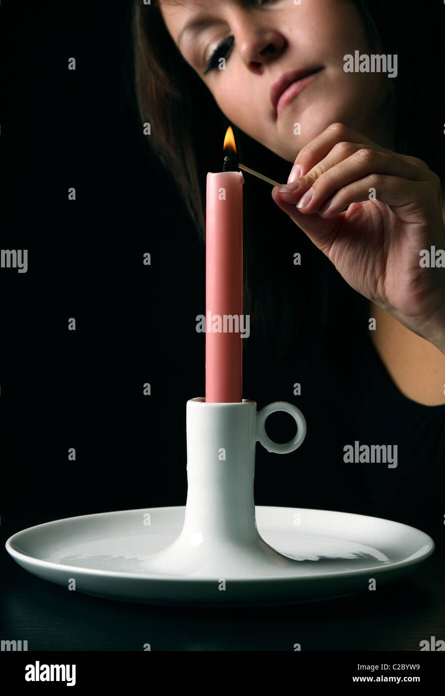 Woman candlelight black and white hi-res stock photography and images ...