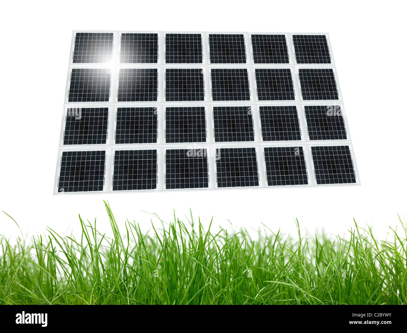 Solar panels over green grass isolated against a white background Stock ...