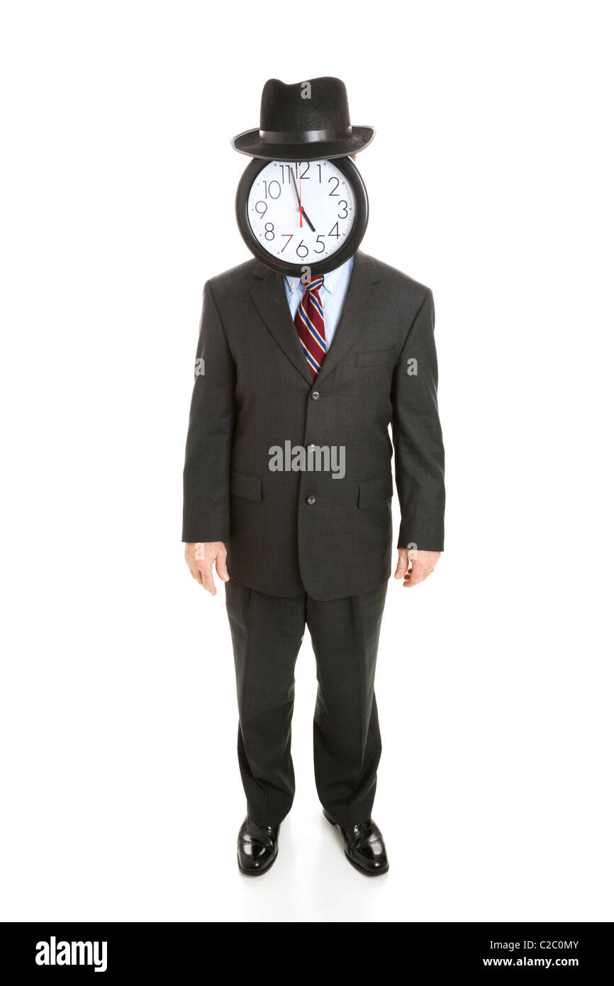 Full body isolated view of a faceless businessman with a clock for a ...
