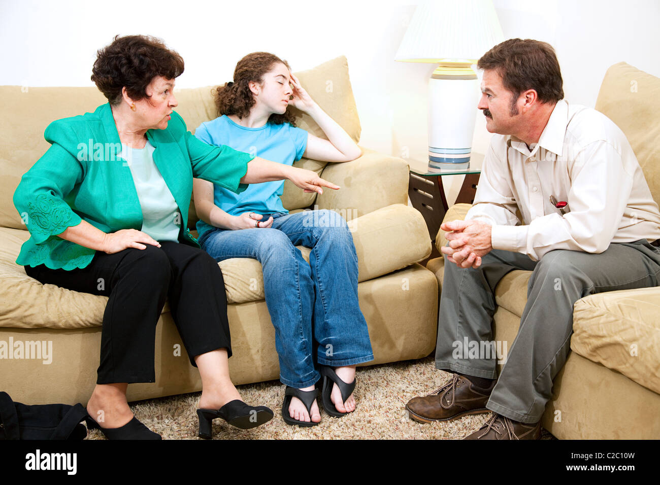 Family counselor listens to a mother complain about her teenage ...