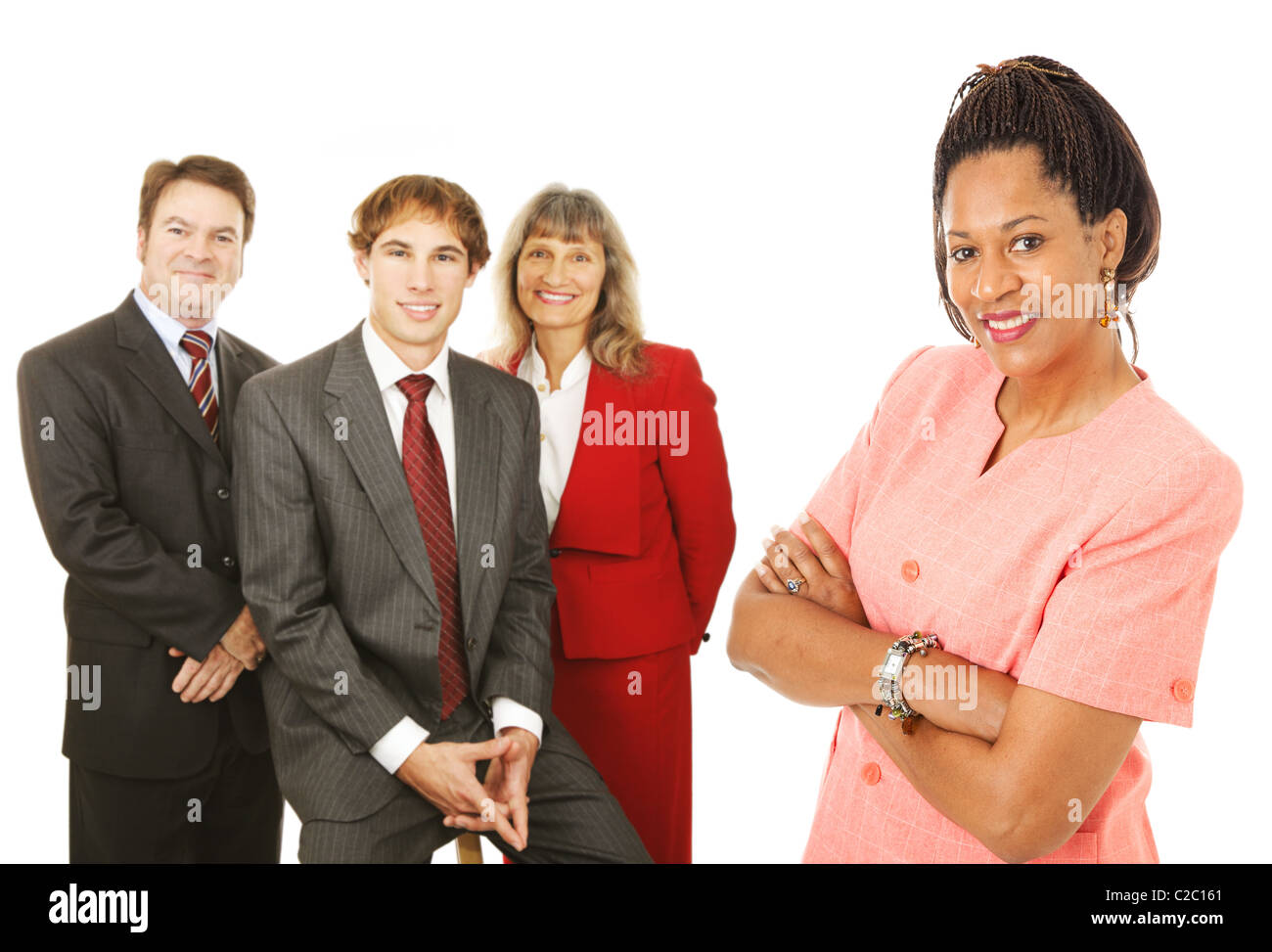 Portrait of friendly, competent business people. Isolated on white ...