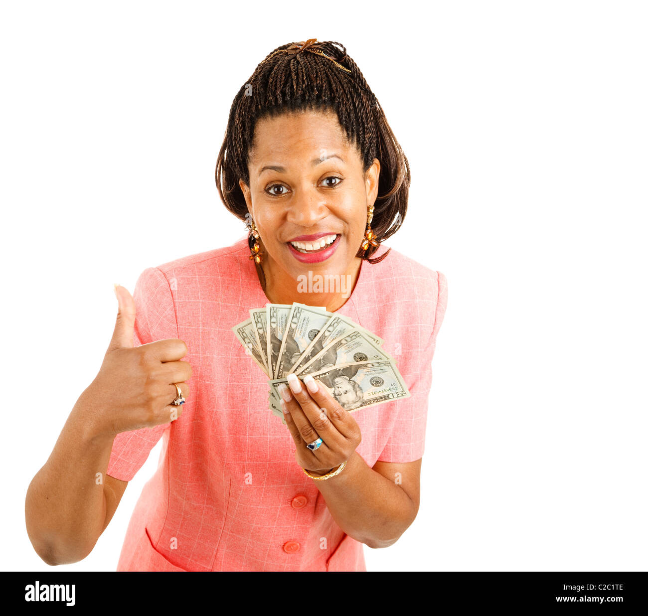 Beautiful African-american businesswoman holding a hand full of cash ...