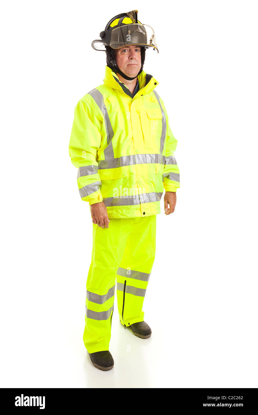 Handsome, serious fire fighter. Full body isolated view Stock Photo - Alamy