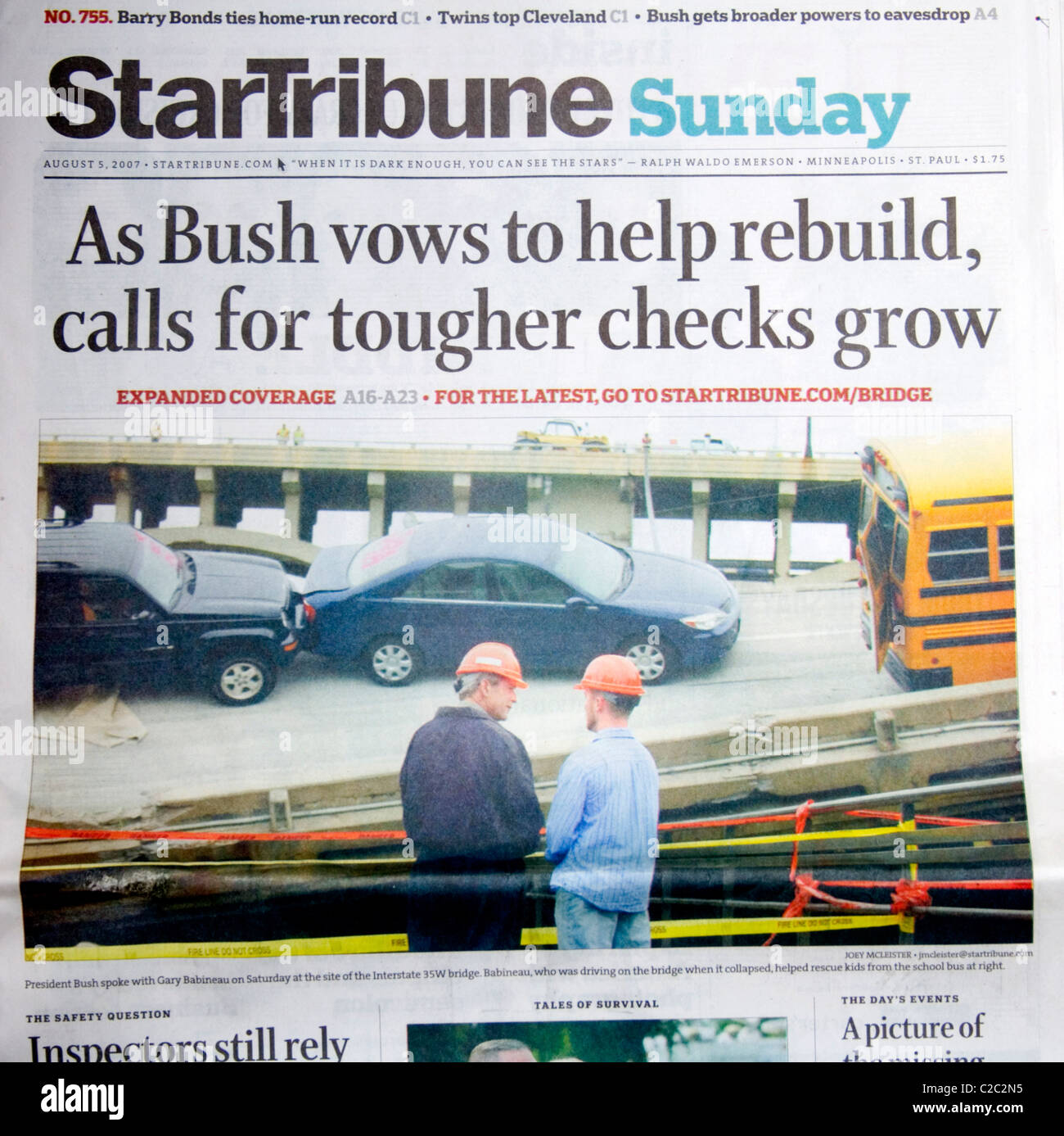 StarTribune front page Minneapolis Highway 35W bridge collapse on ...