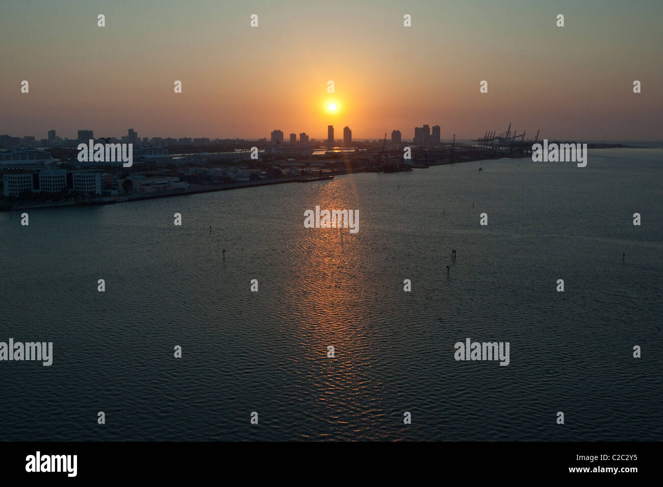 Sunrise in Miami Beach, seen from Downtown Miami Stock Photo - Alamy