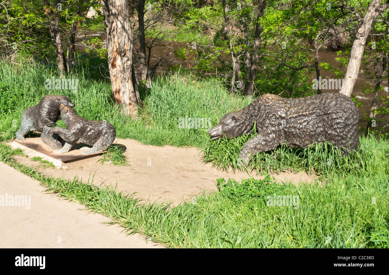 Colorado, Golden, Bear and Two Cubs sculpture beside Clear Creek Trail ...