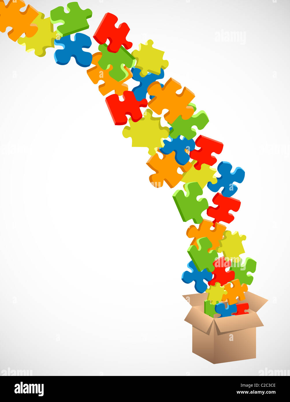 Background of Puzzle Pieces Exploding out of a Cardboard Box Stock ...