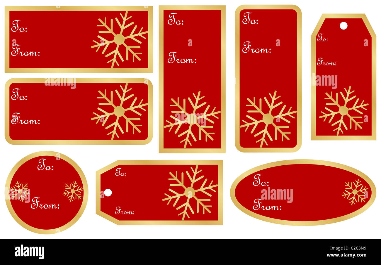 Set of Christmas Gift Tags in Red Stock Photo - Alamy