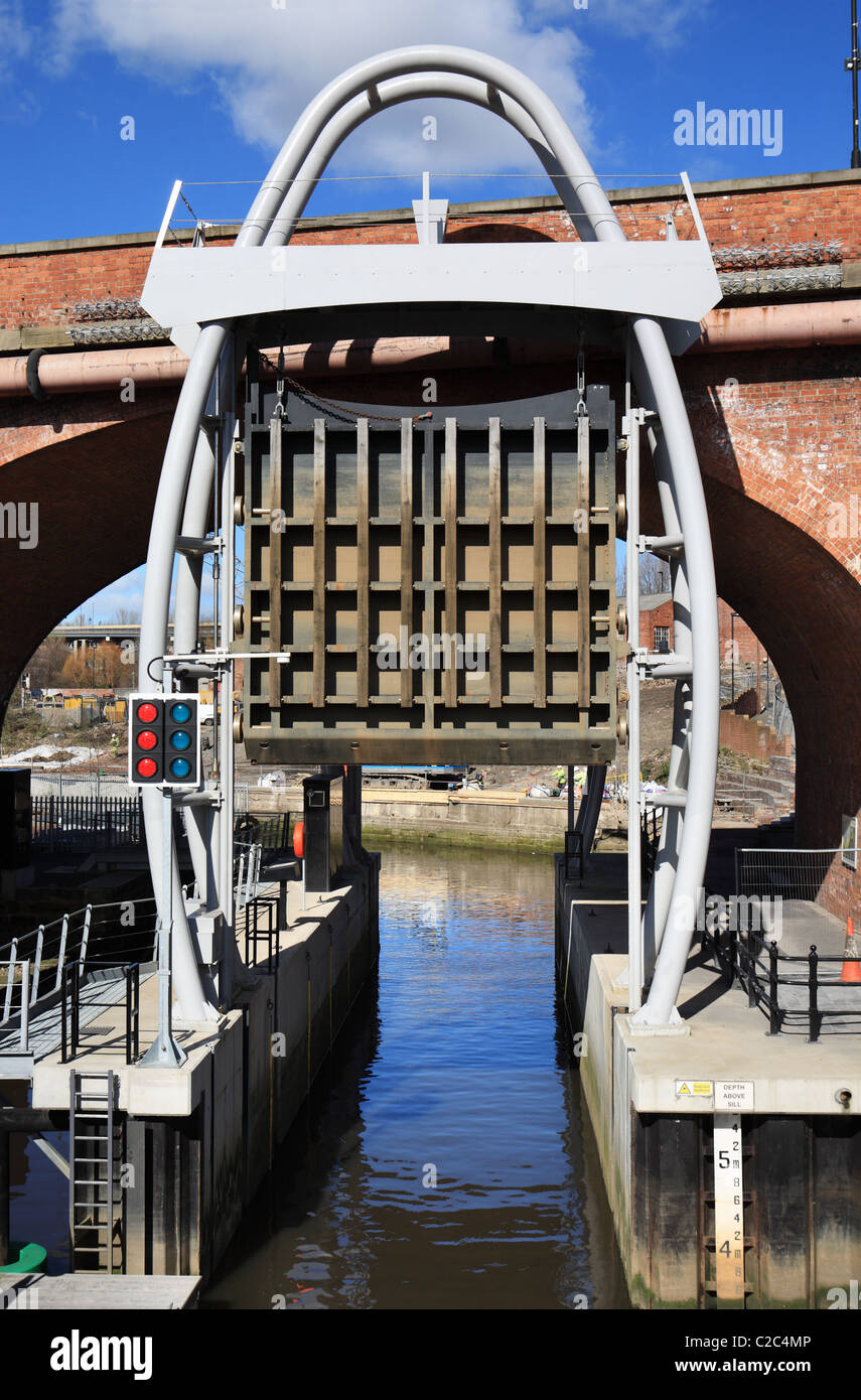 The outer lock gate of the Ouseburn barrage in Newcastle upon Tyne ...
