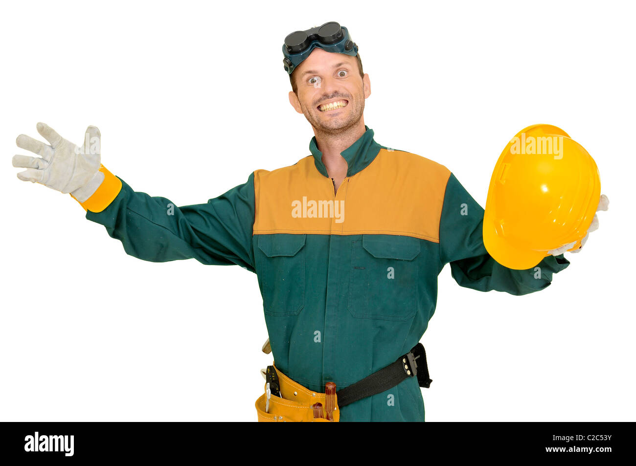 Construction worker isolated in white Stock Photo - Alamy