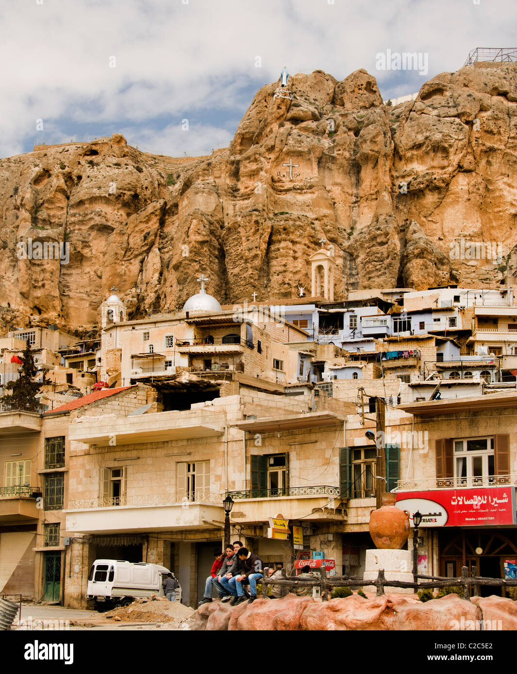 Maloula Maalula village town with the Christian monastery Mar Sarkis St ...