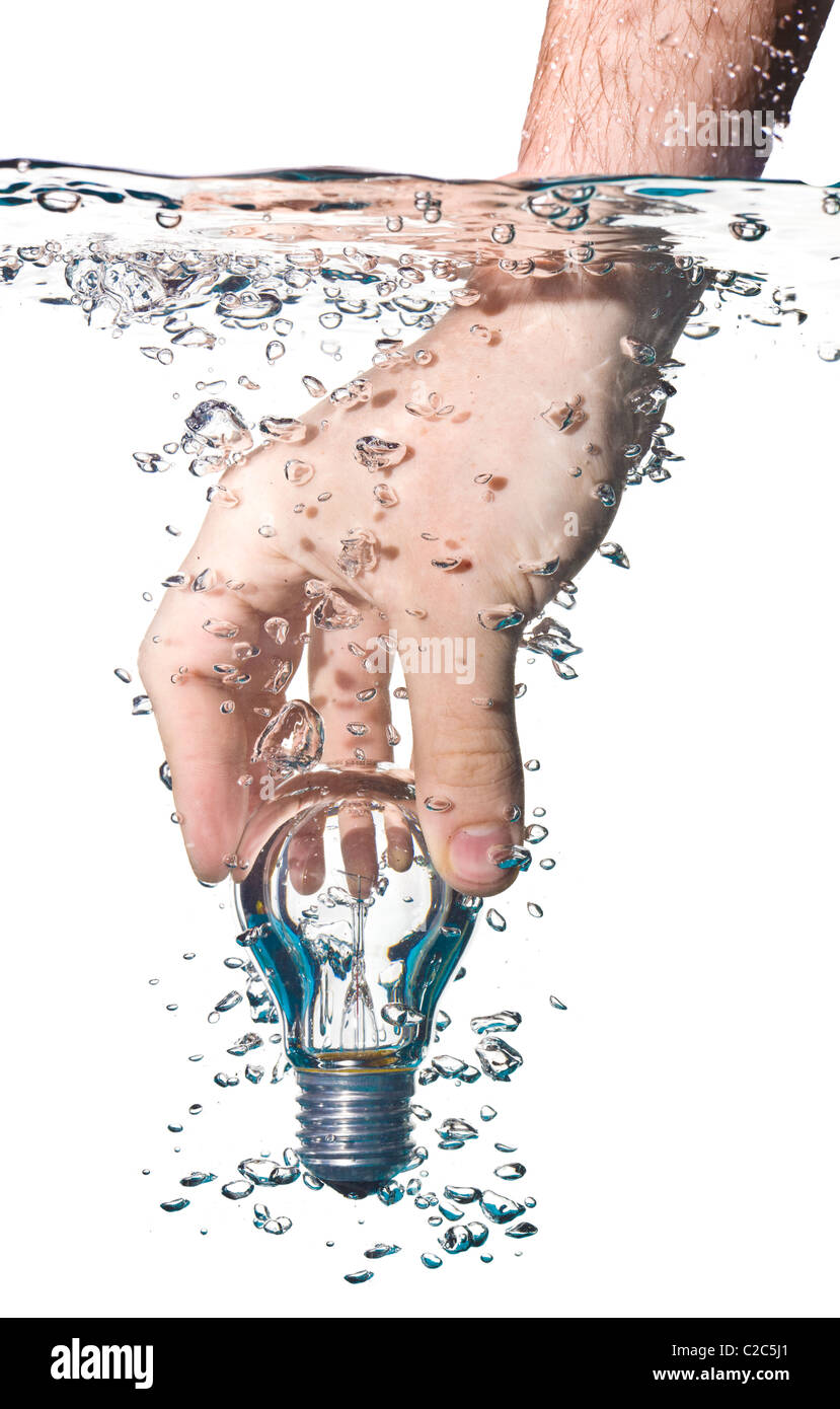 hand hold lightbulb in water isolated on white Stock Photo - Alamy