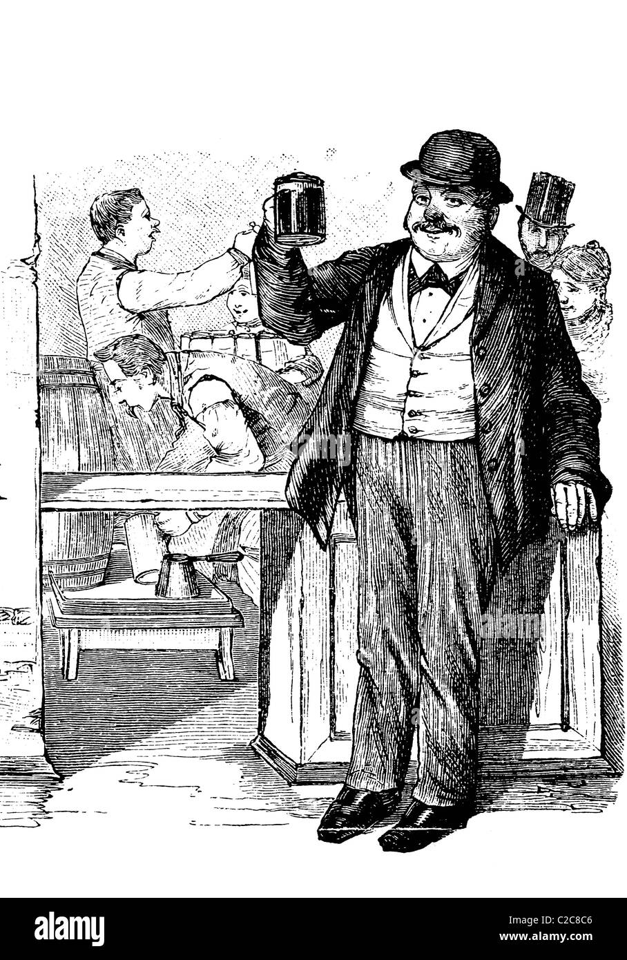 Beer drinking man, historical illustration, circa 1886 Stock Photo - Alamy
