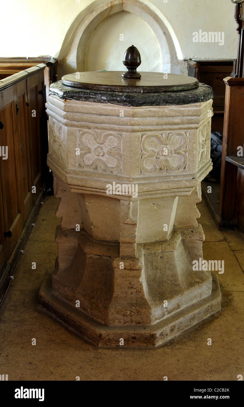 The font, St. Mary`s Church, Syde, Gloucestershire, England, UK Stock ...