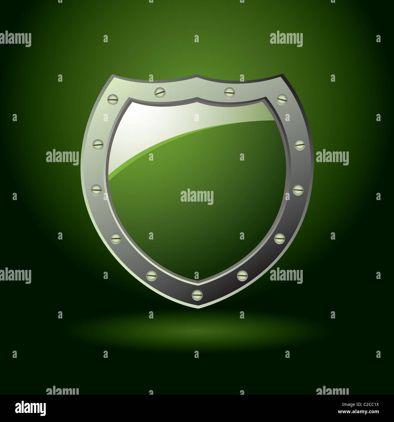 Modern green shield offering protection with illuminated background ...