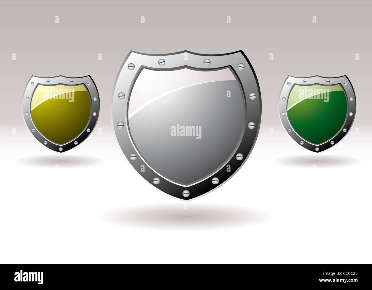 Brightly coloured silver shields giving protection for internet web ...