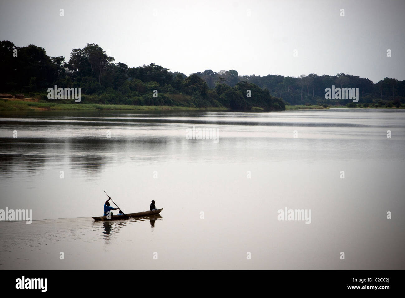 Refugees crossing the river ,Betou ,Ubangi River ,Republic of Congo ...