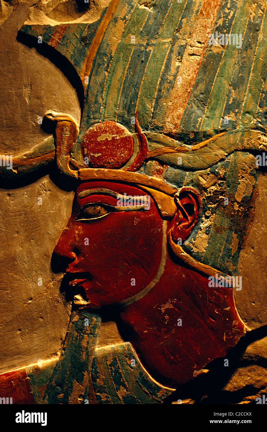 Thutmose III wearing the Atef crown, from limestone block from temple ...