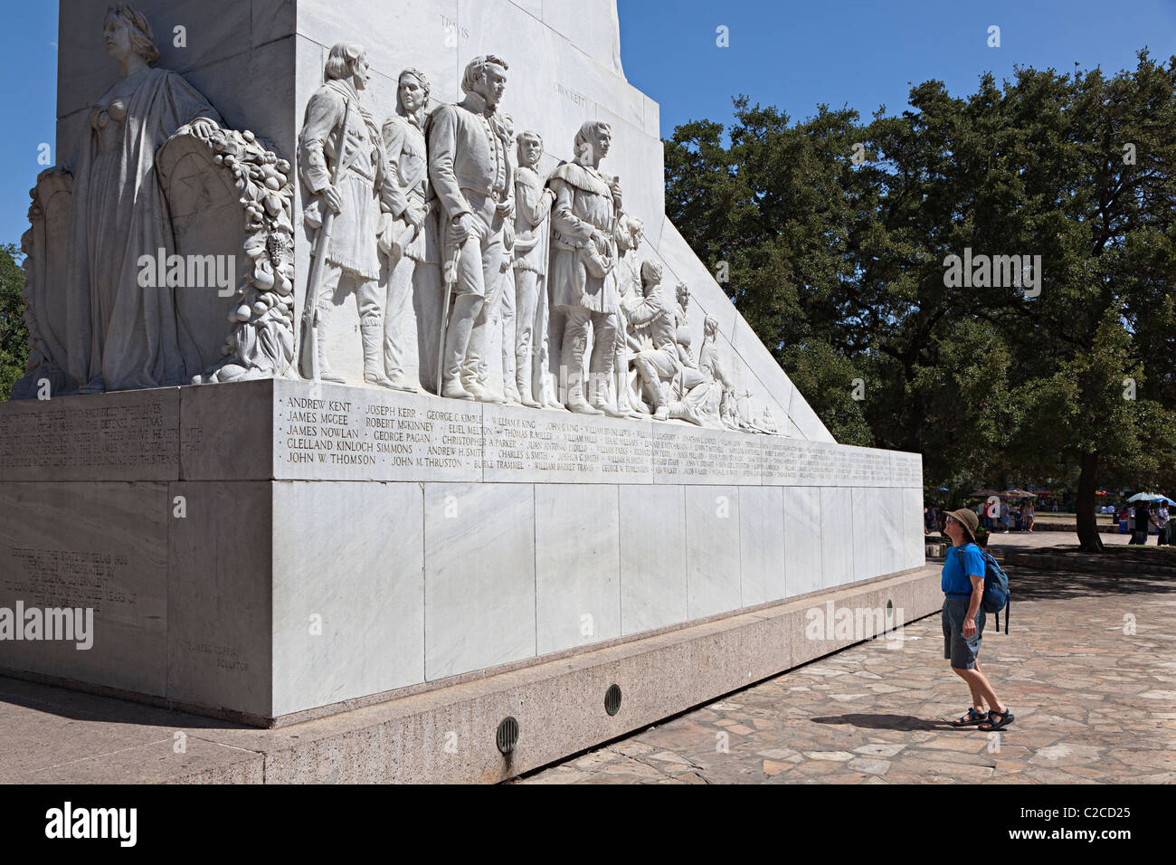 Woman looking at the Memorial to the Heroes of Texas Independence San ...