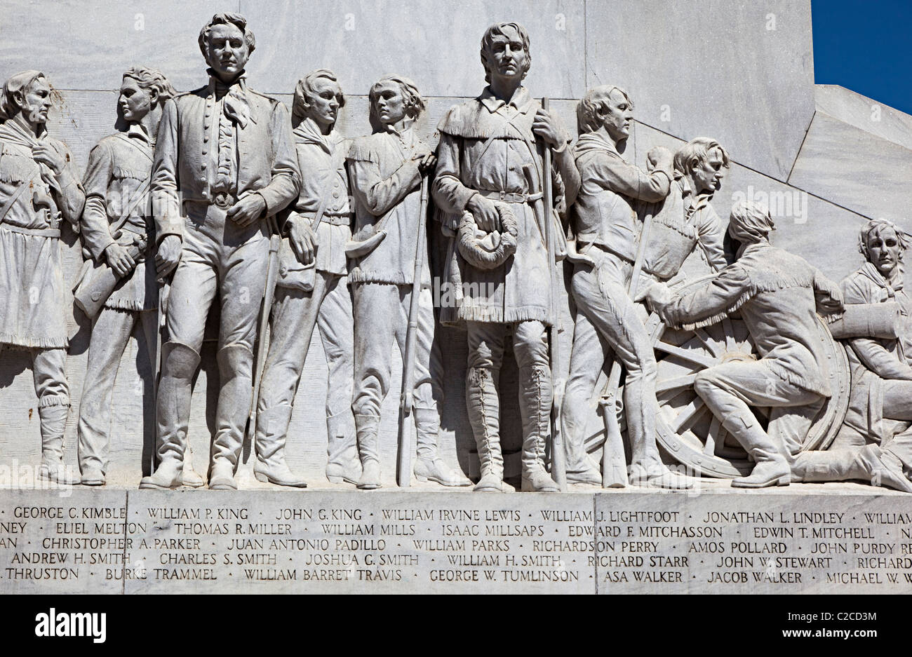 Travis and Crockett statues on the Memorial to the Heroes of Texas ...