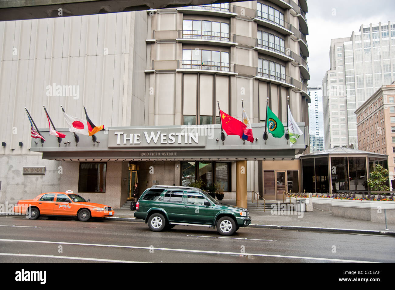 Red china flag in the westin hotel in downtown seattle hi-res stock ...